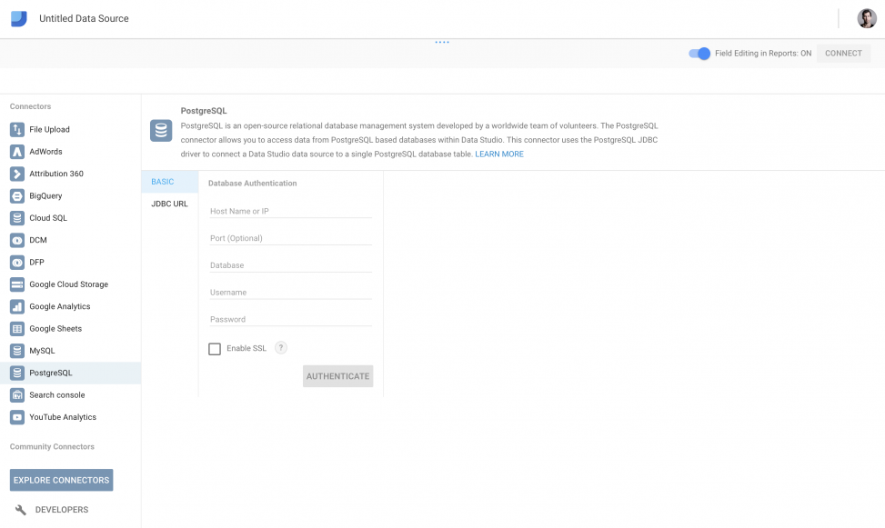 connect Google Data Studio to PostgreSQL - postgresql connector - Data36 connect Google Data Studio to PostgreSQL - postgresql connector - Data36