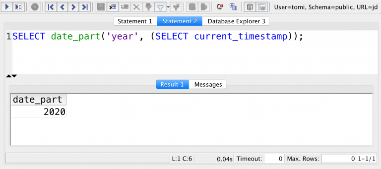SQL current date (and time, month, year, etc.) in postgreSQL