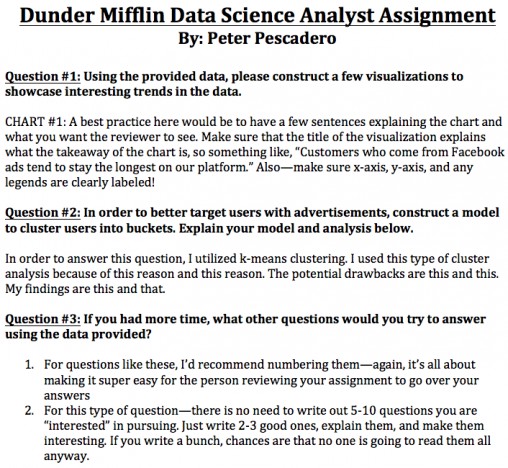 data scientist assignement example - Data36